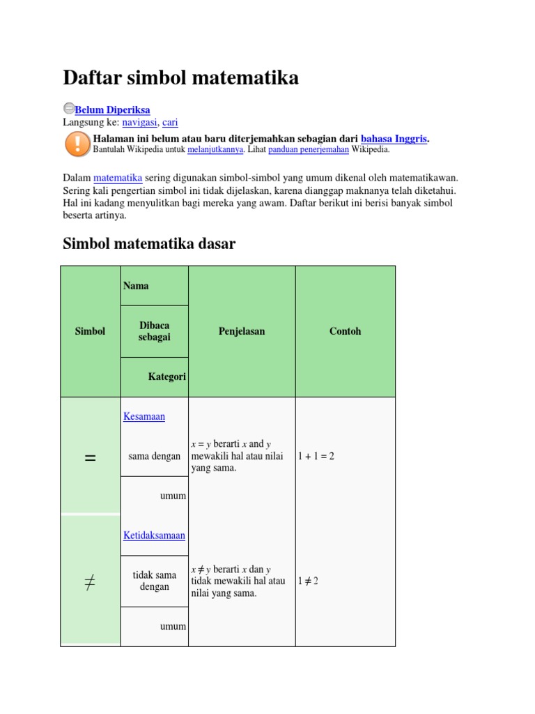 Daftar Simbol Matematika | PDF | Jika dan Hanya Jika | Aljabar