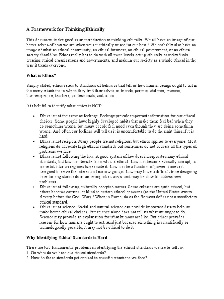 A Framework For Thinking Ethically | PDF | Virtue | Science