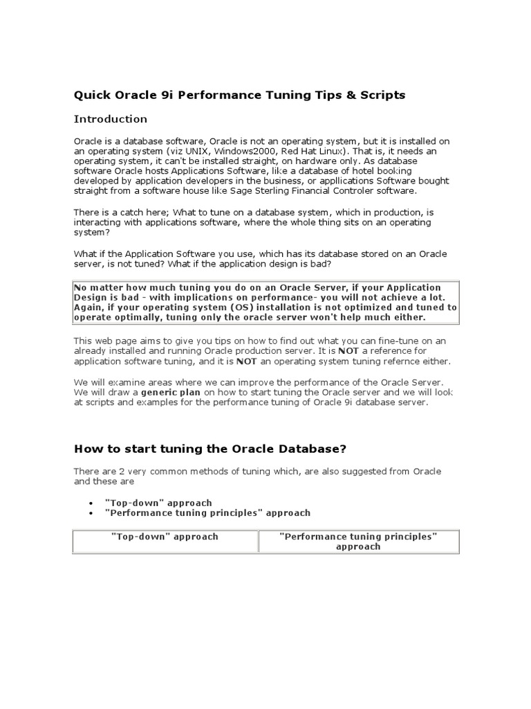 Quick Oracle 9i Performance Tuning Tips & Scripts | PDF | Cache (Computing) | Oracle Database