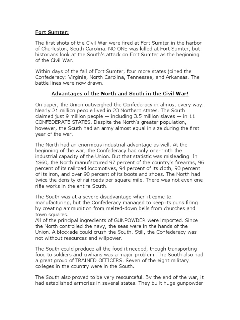 North Vs South Advantages and Disadvantages | PDF | Confederate States ...