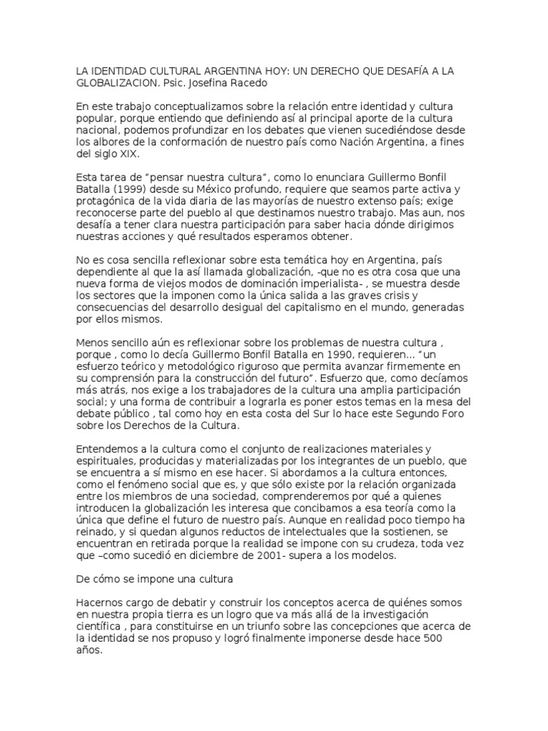 Identidad Cultural y Globalización en Argentina | PDF | Colonización ...