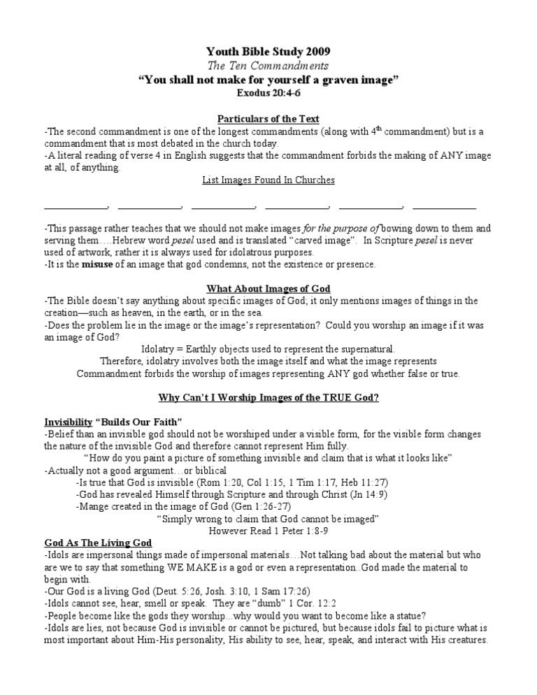 10 Commandments Youth Bible Study "Second Commandment" | PDF | Ten Commandments | Idolatry