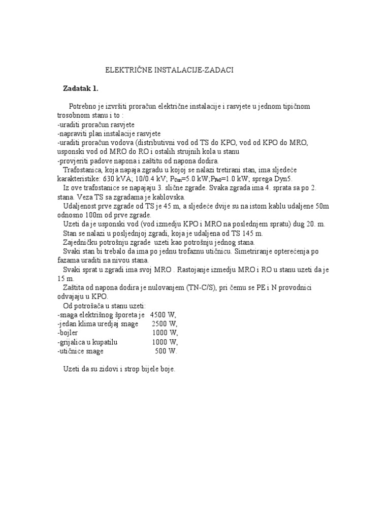 Elektricne Instalacije-Zadaci | PDF