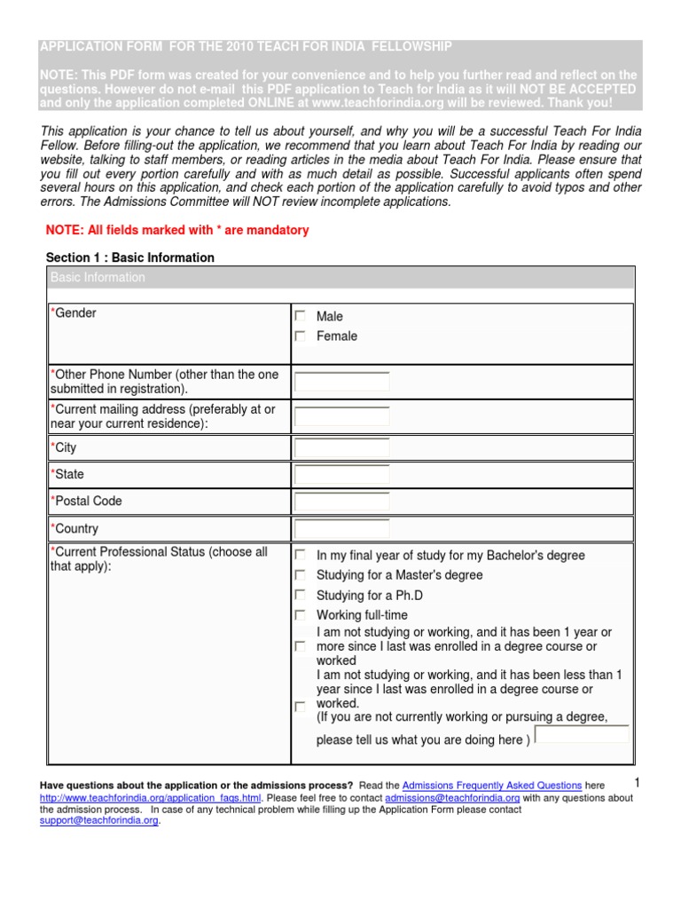 Application For The 2010 Fellowship | PDF