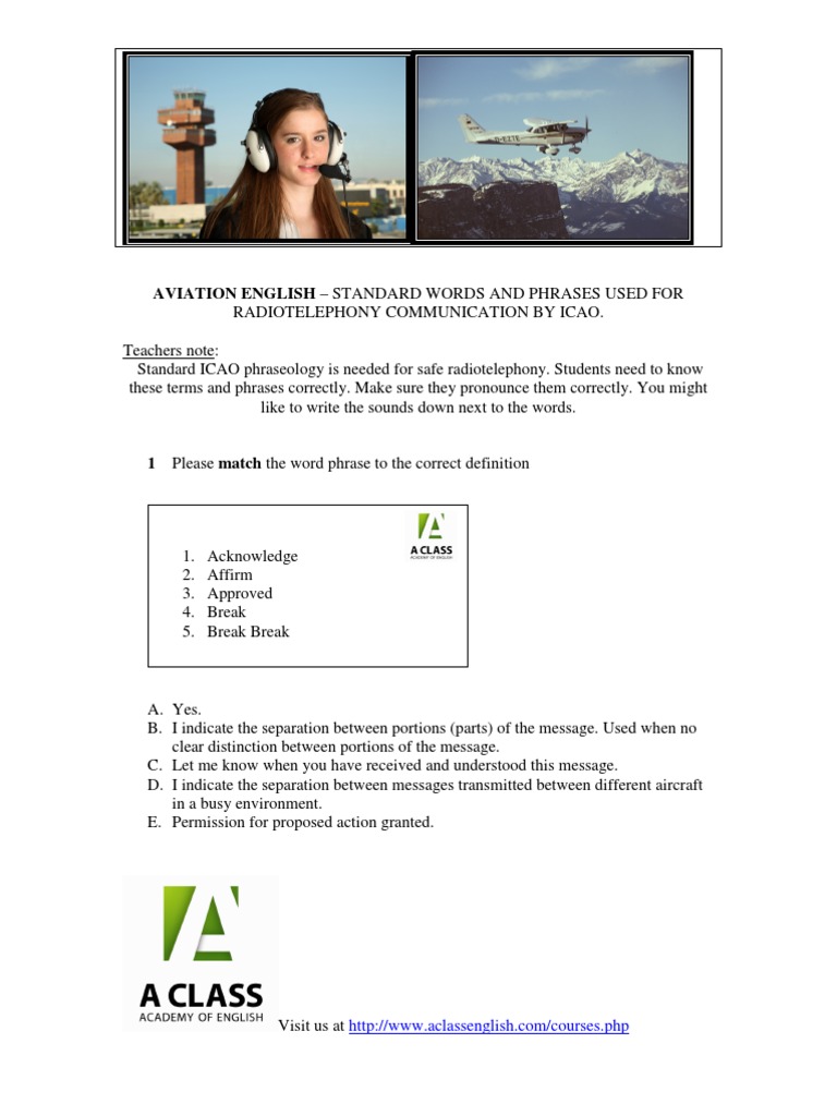 AVIATION ENGLISH Sample Self-Study Exercises by AClass Academy of ...