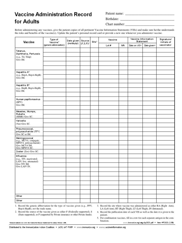 Vaccination Records - Adults | PDF | Vaccines | Biotechnology