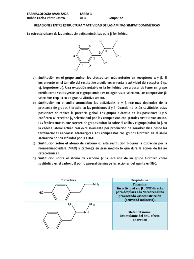 Tarea 3 Relacion Estructura-Actividad Simpaticomimeticos | PDF