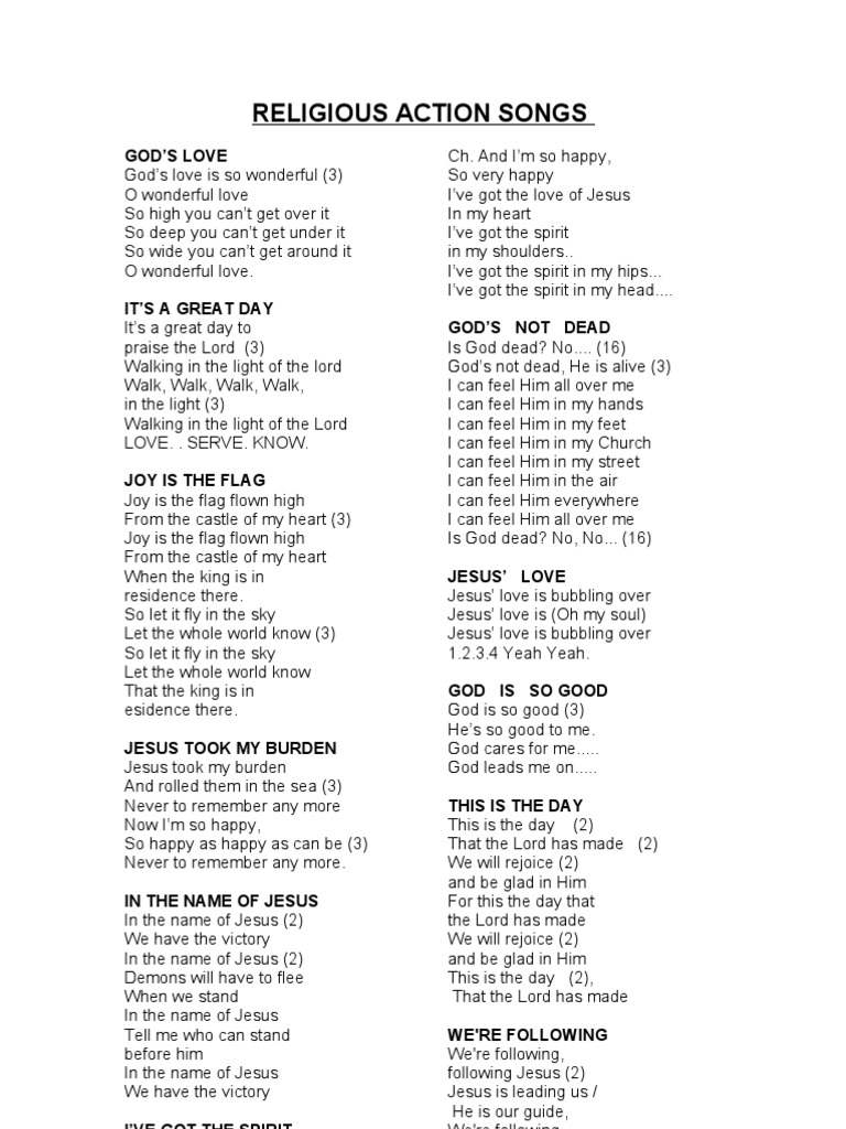 Rreligious Action Songs | PDF | Jesus | Religious Behaviour And Experience