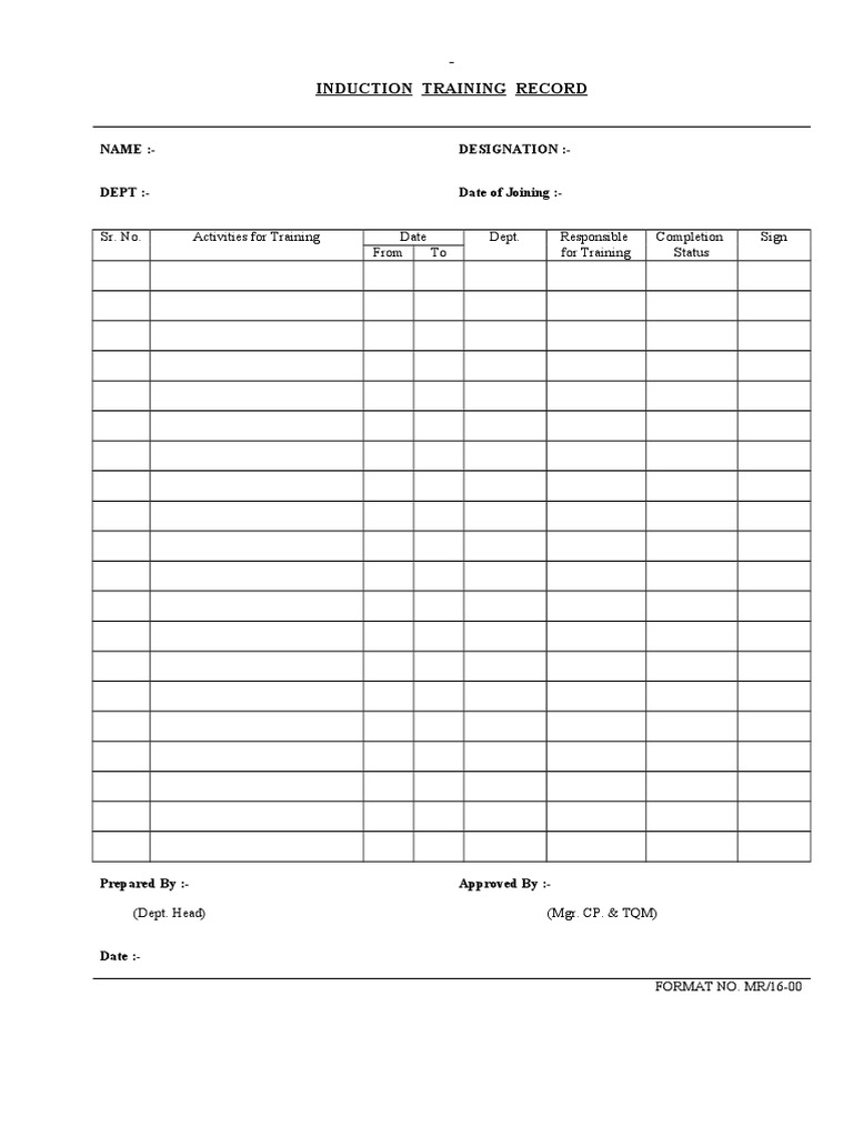 Induction Training Format | PDF