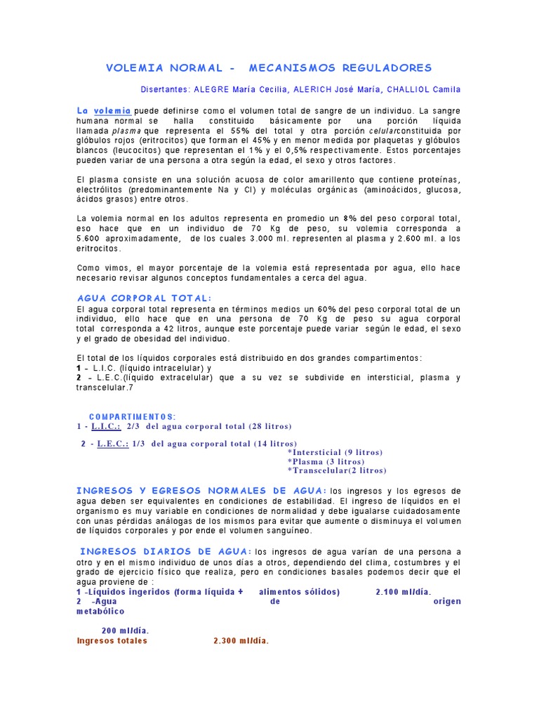 Volemia Normal | PDF | Angiotensina | Riñón
