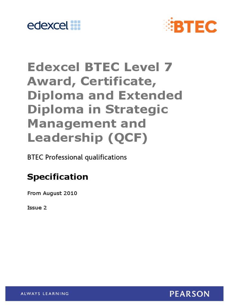 BTEC Level 7 | PDF | Educational Assessment | Strategic Management