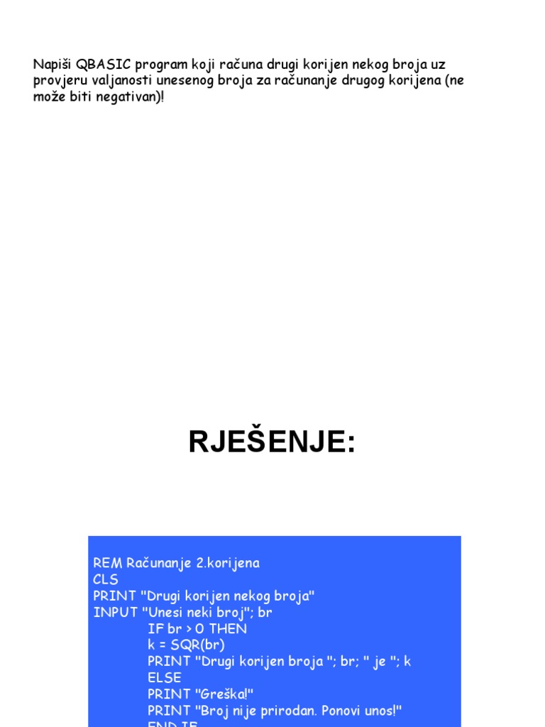 Zadaci Za Vjezbu Qbasic | PDF