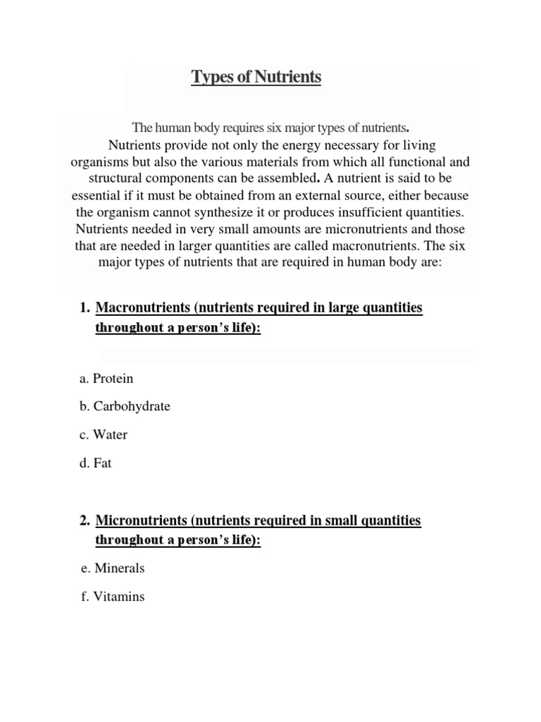 Major Types of Nutrients Explained | PDF | Wellness | Science & Mathematics