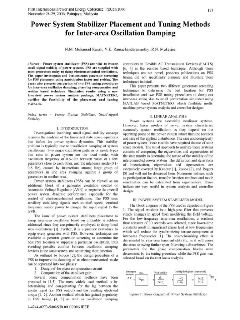 Power System Stabilizer Placement and Tuning | PDF | Electric Power ...