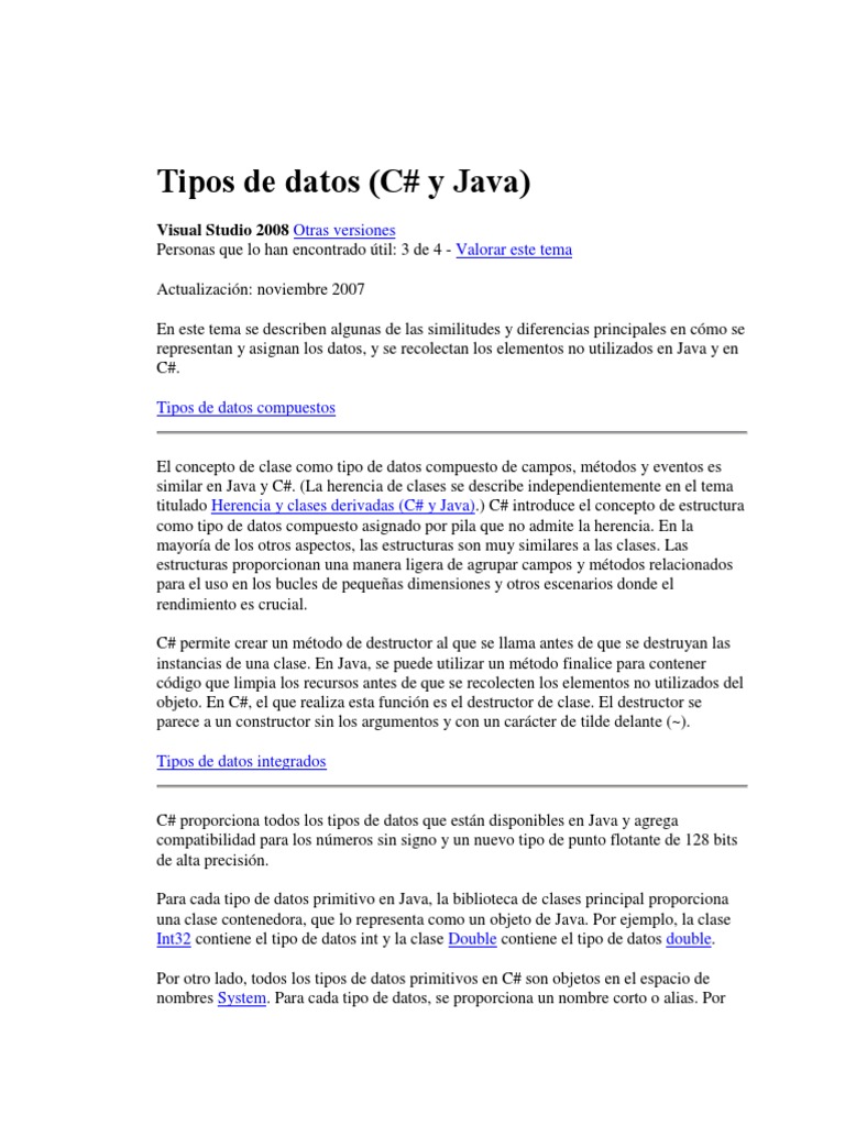 Tipos De Datos C Pdf C Sharp Lenguaje De Programación Java 9047
