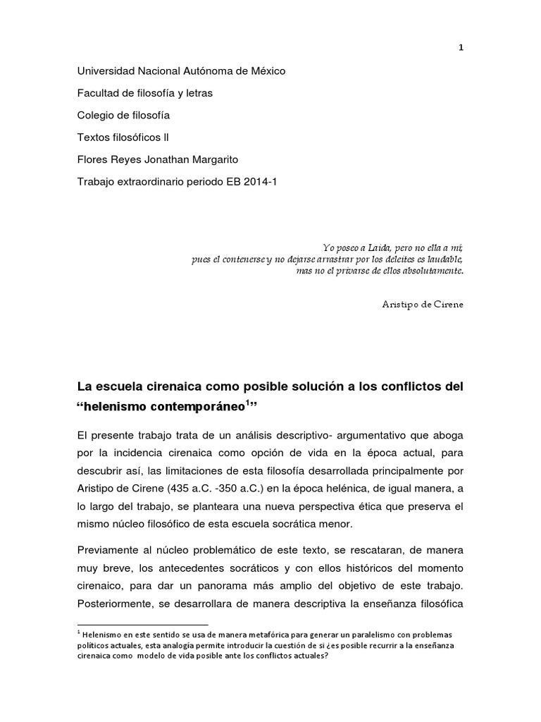 La escuela cirenaica.docx | Sócrates | Platón La escuela cirenaica.docx | Sócrates | Platón