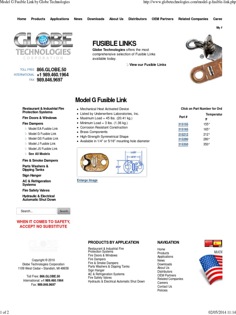 Model G Fusible Link by Globe Technologies | PDF | Home & Garden ...