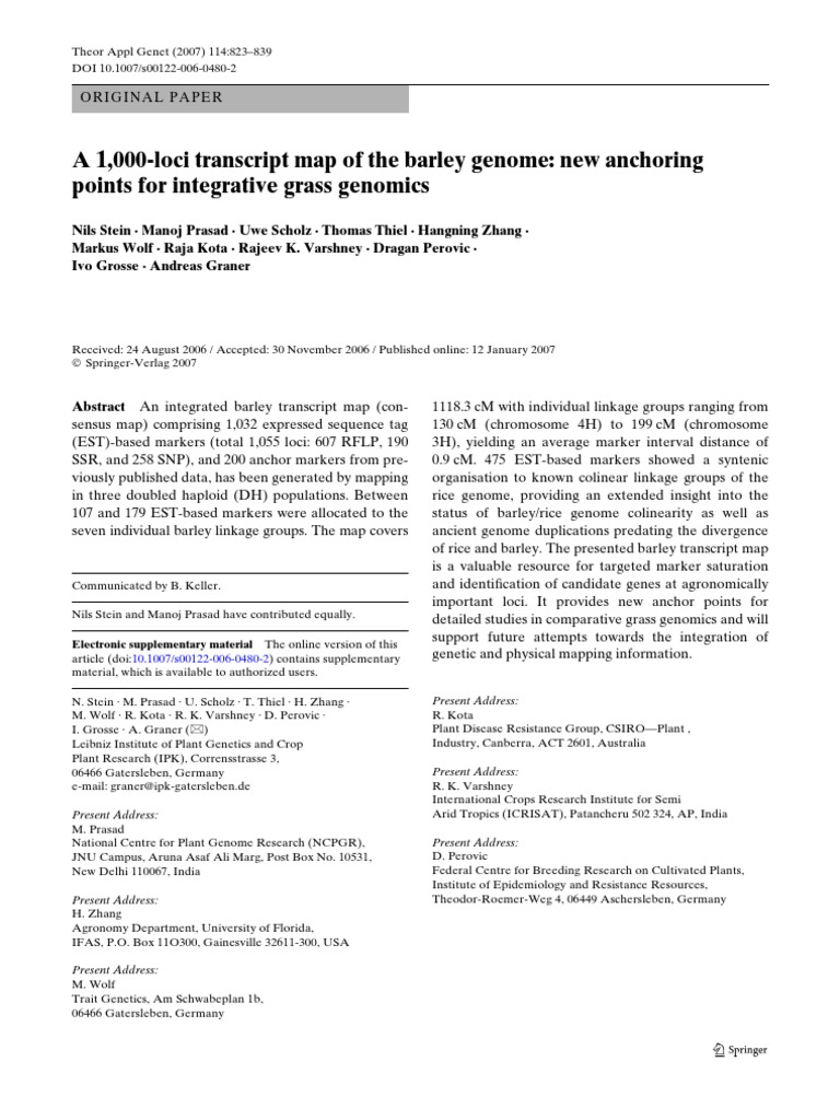 A 1000-Loci Transcript Map of The Barley Genome New Anchoring Points ...