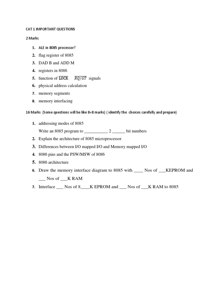 Cat 1 Important Questions - MPMC | PDF