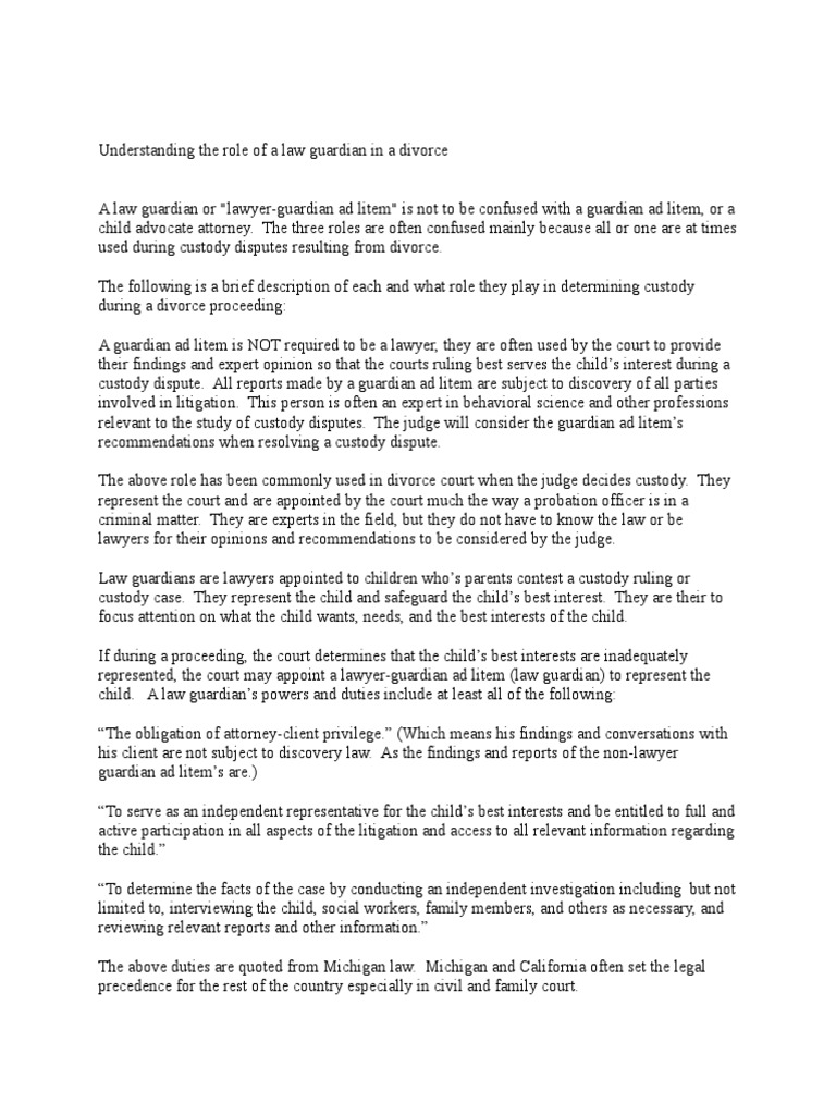 Guardian Ad Litem Custody Issues in Divorce | PDF | Legal Guardian ...