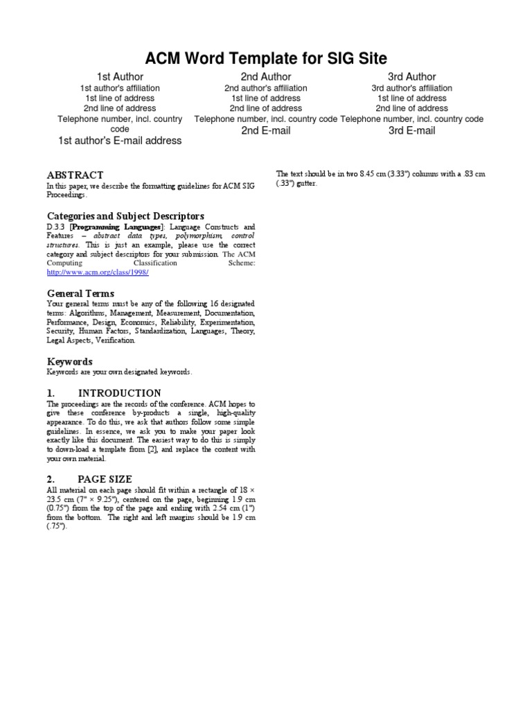 ACM Word Template For SIG Site: 1st Author 2nd Author 3rd Author | PDF