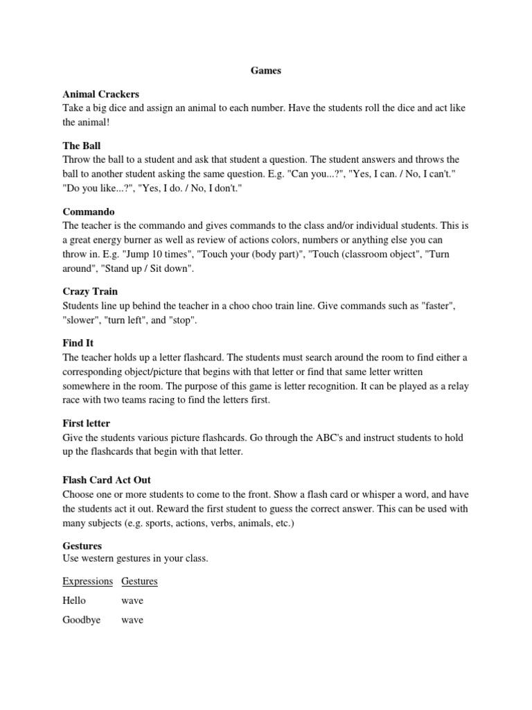 Games For Kids | PDF | Teaching And Learning