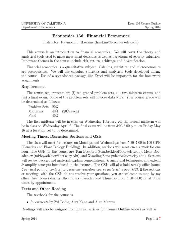 UC Berkeley Econ 136 Financial Economics Outline | PDF | Derivative ...