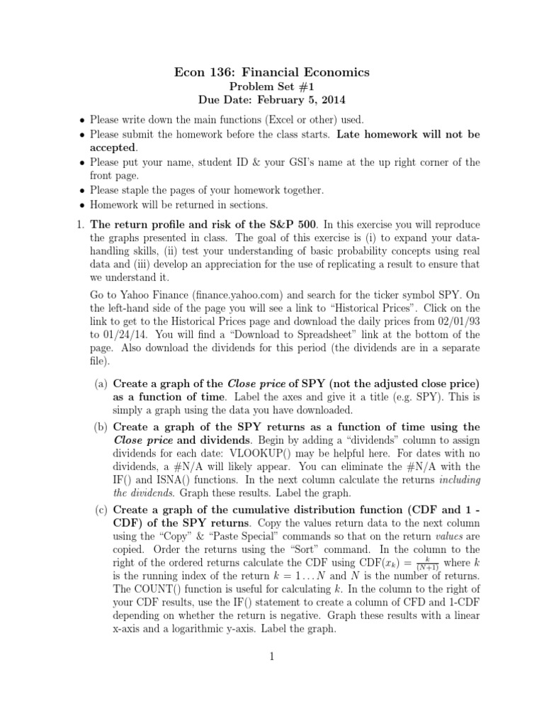 Problem Set 1 | PDF | Yahoo! | Normal Distribution