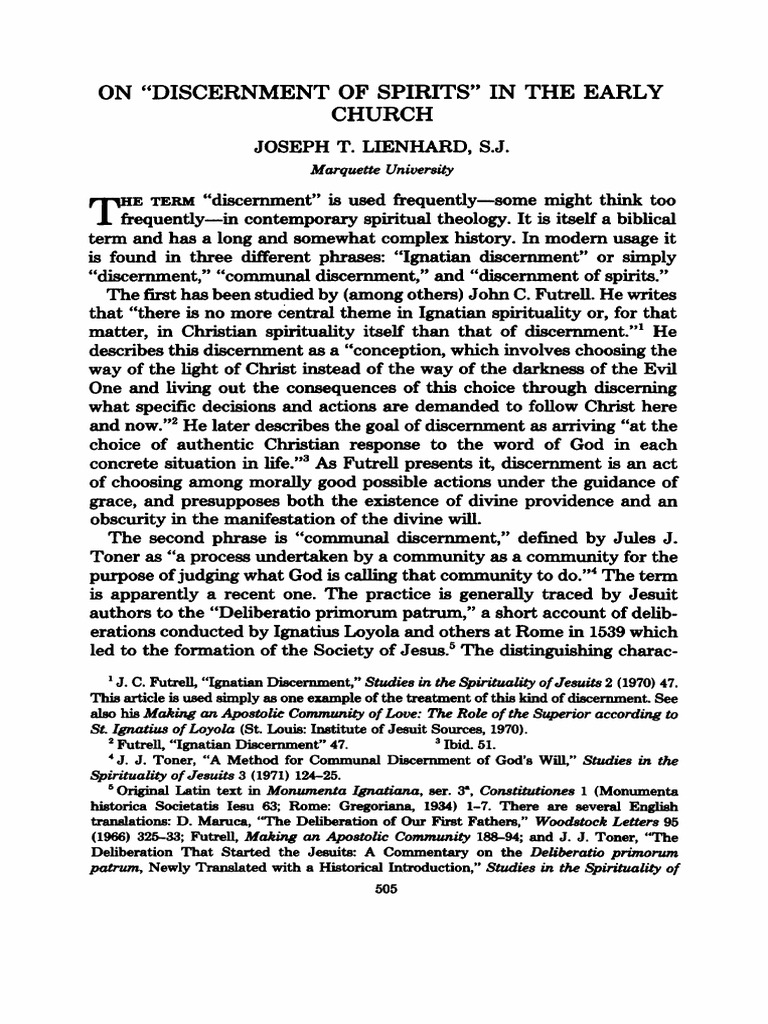 Lienhard - On Discernment of Spirits in The Early Church PDF | PDF ...
