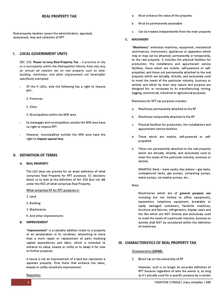 Tax 2 Finals Notes Real Property Tax | PDF | Property Tax | Inheritance Tax