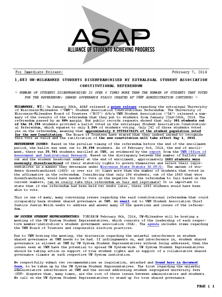 ASAP Press Release 02-7-14 | PDF | University Of Wisconsin–Madison ...