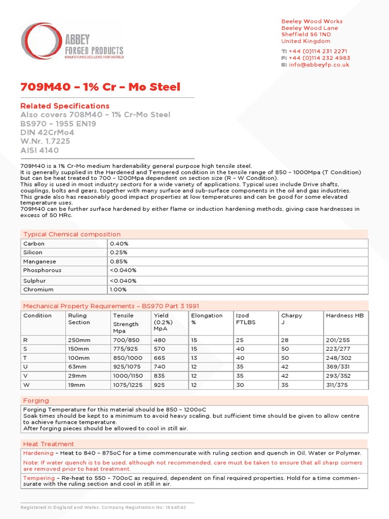 709M40 - 1% CR - Mo Steel: Related Specifications | PDF | Heat Treating ...
