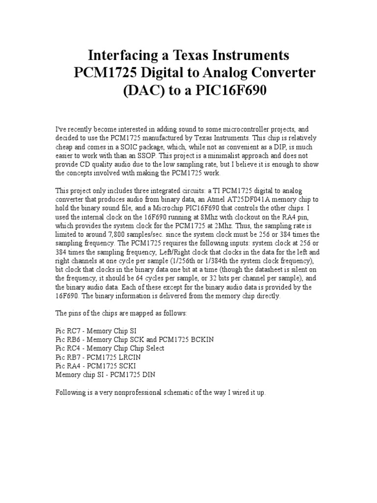 PCM1725 DAC with PIC16F690 Guide | PDF | Digital To Analog Converter ...