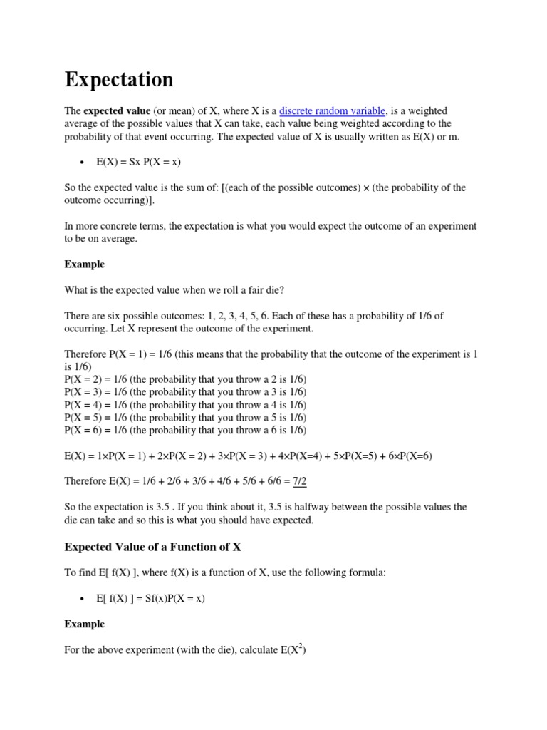 Expectation 2014 | PDF | Expected Value | Variance