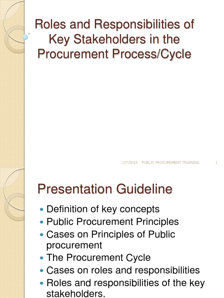 Roles and Responsibilities of Key Stakeholders in The Procurement ...