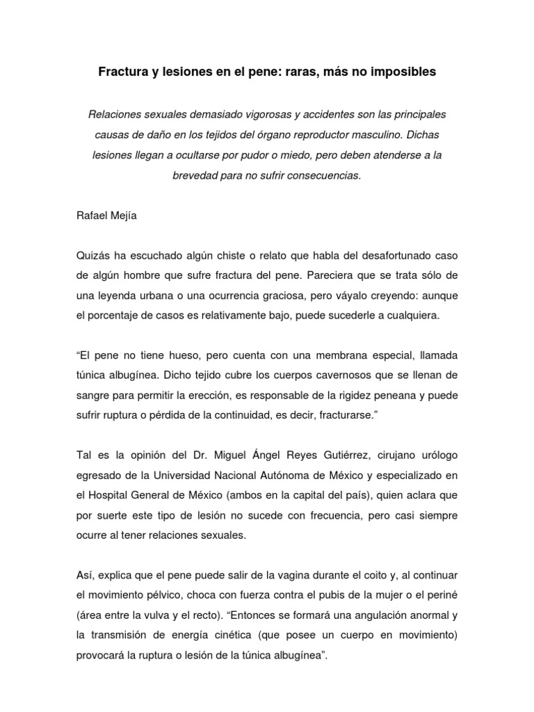 Fractura Y Lesiones En El Pene Raras Más No Imposibles Pdf Lesión