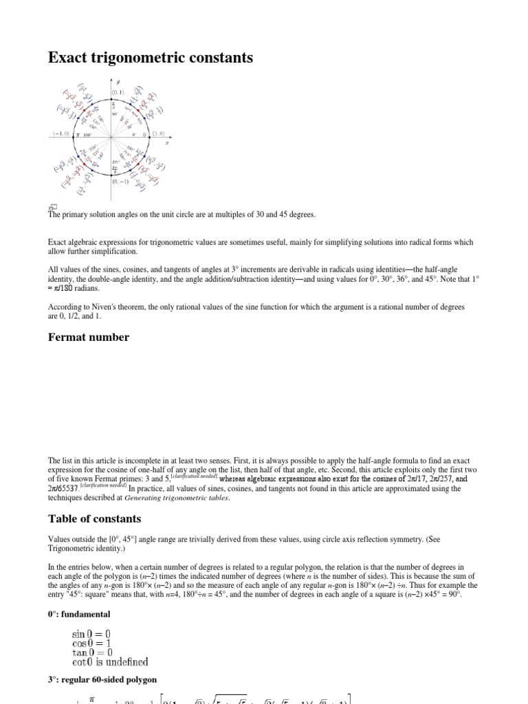 Exact Trigonometric Constants 2 | PDF | Trigonometric Functions ...