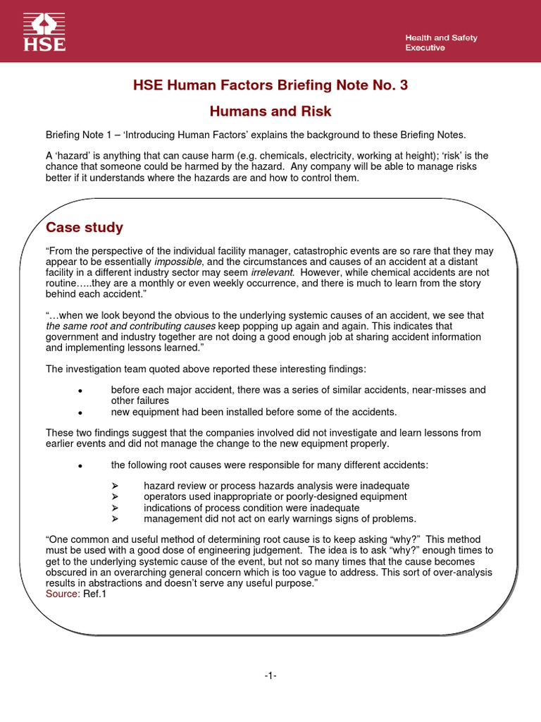HSE Human Factors Briefing Note No. 3 Humans and Risk | PDF | Traffic ...
