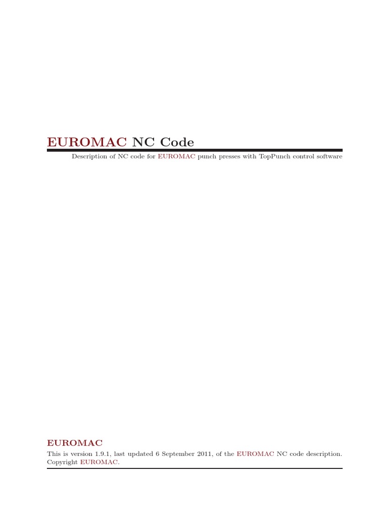 Euromac: NC Code | PDF | Numerical Control | Parameter (Computer Programming)