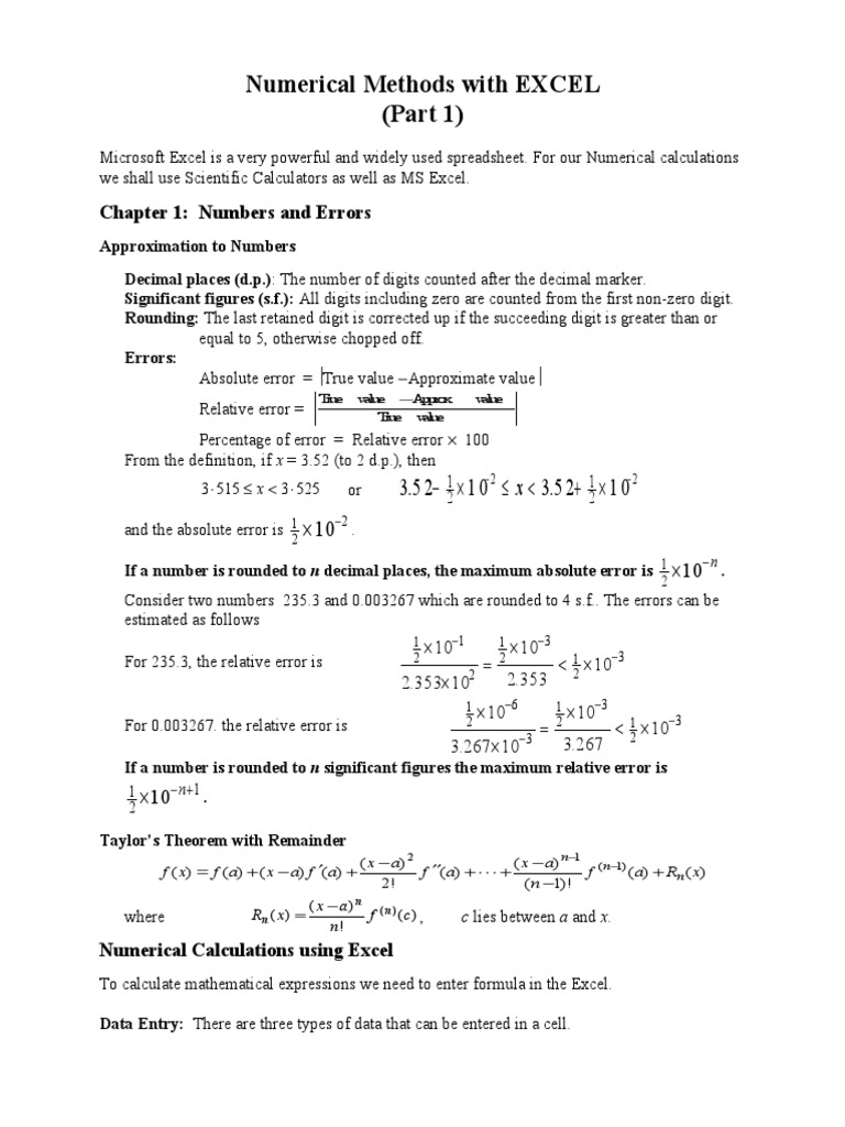 Numerical Methods With Excel Pdf System Of Linear Equations