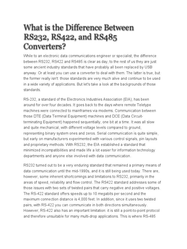 Understanding Serial Communication Standards: A Guide to RS-232, RS-422 ...