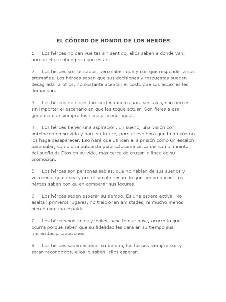 El Codigo de Honor de Los Heroes PDF | PDF | Dios | Verdad