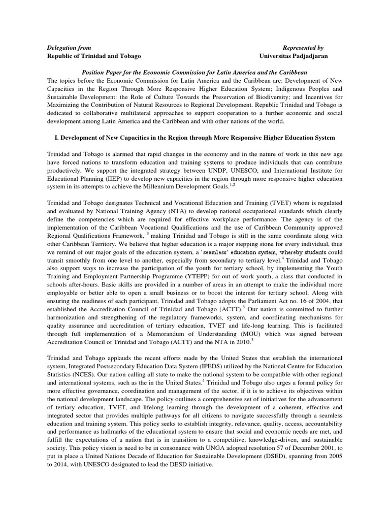 Position Paper Example For NMUN | PDF | Biodiversity | Vocational Education