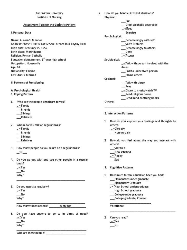 Assessment Tool For The Geriatric Patient | PDF | Senses | Perception