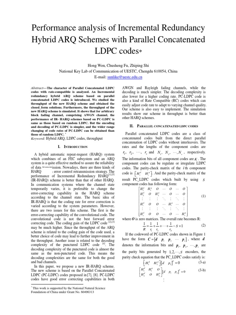 Performance Analysis Of Incremental Redundancy Hybrid Arq Schemes With Parallel Concatenated