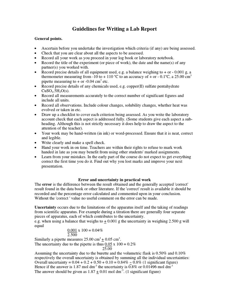 Guidelines For Writing A Lab Report | PDF | Significant Figures | Uncertainty