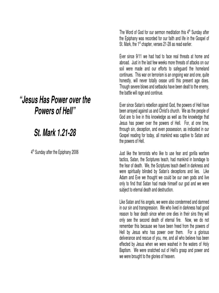 Jesus Has Power Over The Powers of Hell | PDF | Satan | Hell
