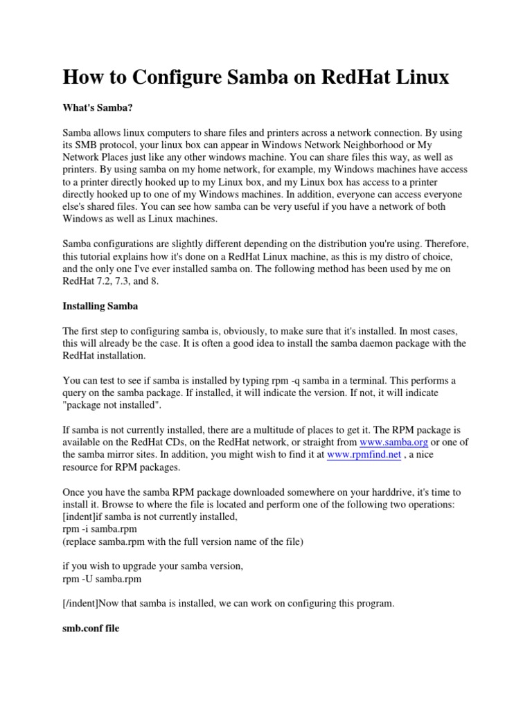 How To Configure Samba On RedHat Linux | PDF | User (Computing ...