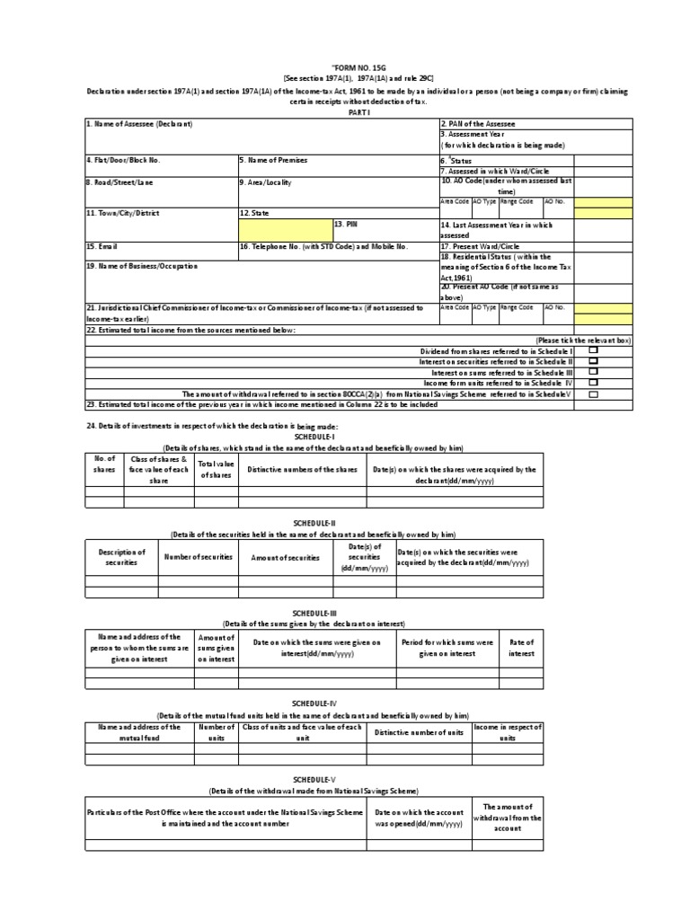 Itr 62 Form 15 G | PDF