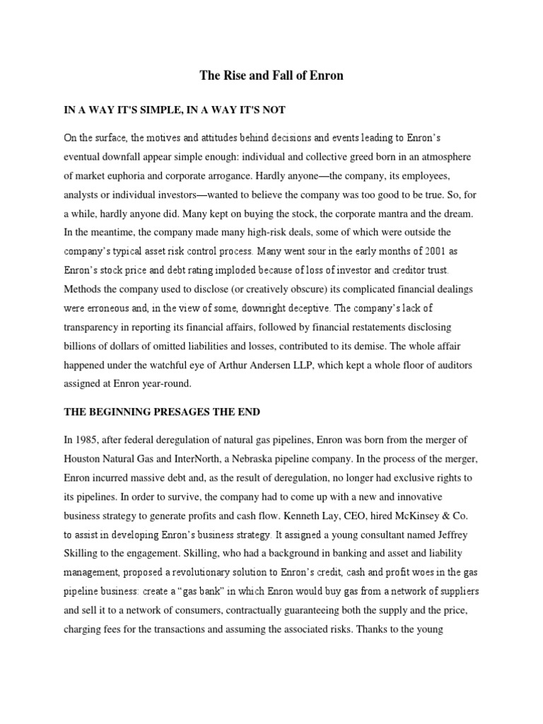 The Rise and Fall of Enron | PDF | Enron | Business Economics